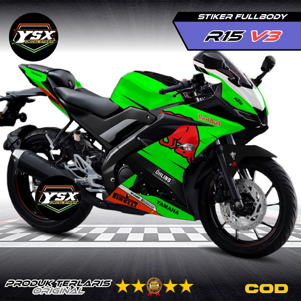 Jual Decal R15 V3 Stiker Motor Fullbody desain Redbull 4 | Shopee Indonesia