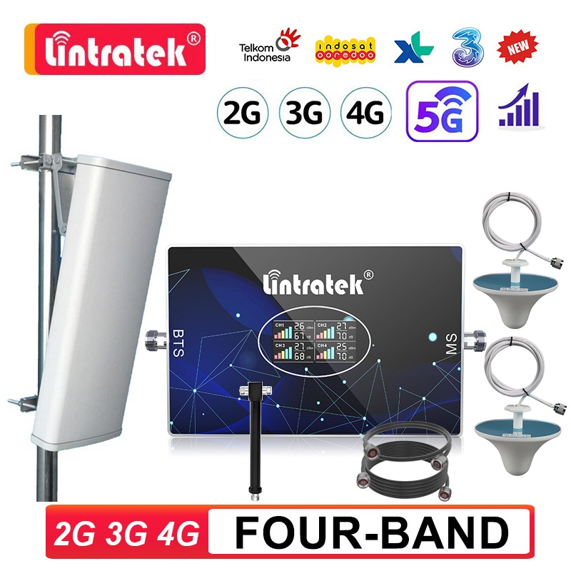 Jual Set Sinyal Jarak Jauh Lintratek 5G 4G 3G 2G Penguat Seluler Repeater Sinyal HP Empat Band ...