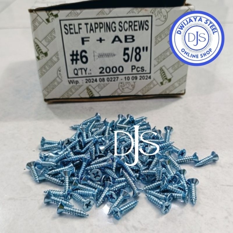 Jual #6X5/8" FAB (+) 1KOTAK SEKRUP TAPPING FH (+) PUTIH 6X5/8" LION ...