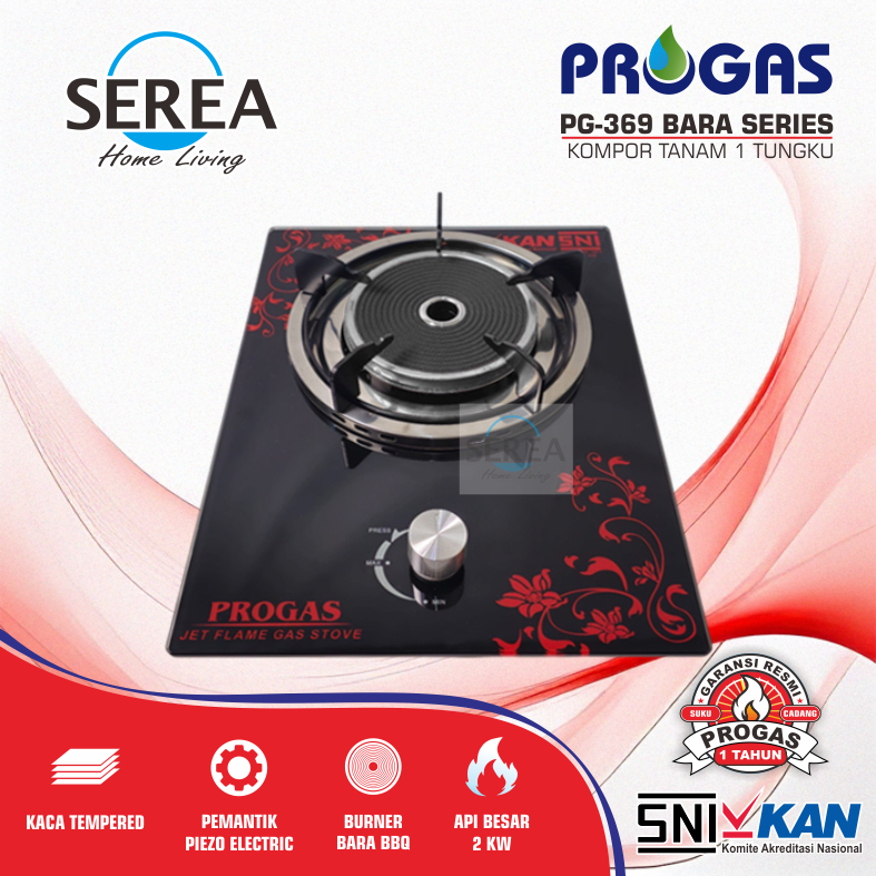 Jual PROGAS Kompor Gas 1 Tungku Tanam PG-369 Bara Series Kaca SNI Garansi 1 Tahun - Motif Bunga ...
