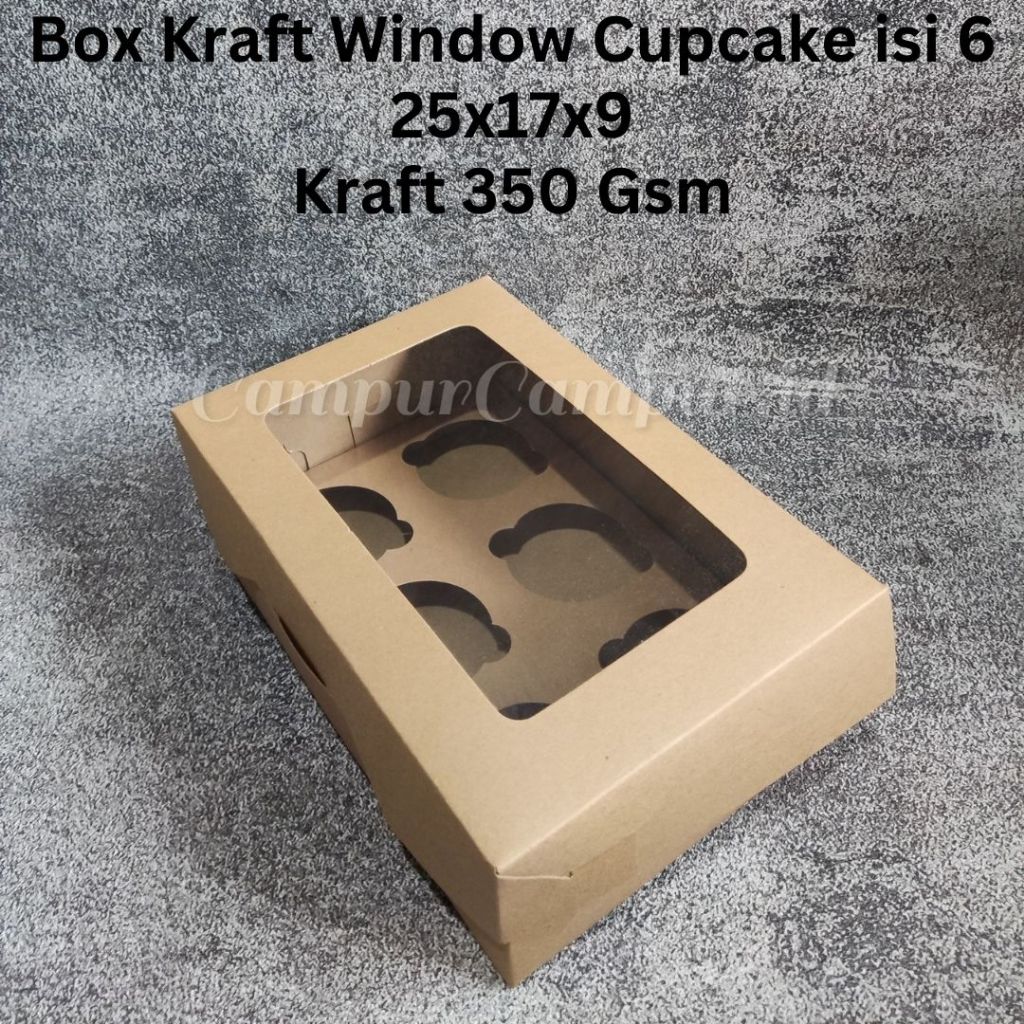 Jual Box Cupcake Kraft Laminasi Coklat Isi 6 +Inner Sekat 6 Ukuran ...