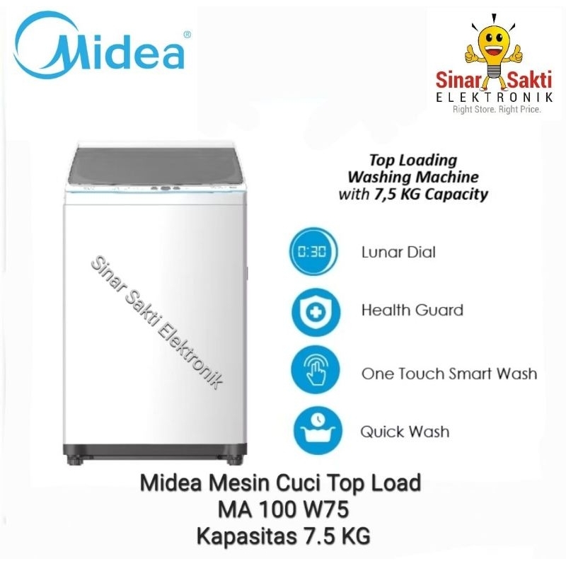 Jual Mesin Cuci Midea 1 Tabung MA 100W75 MA100W75 Top Loading Top Load ...