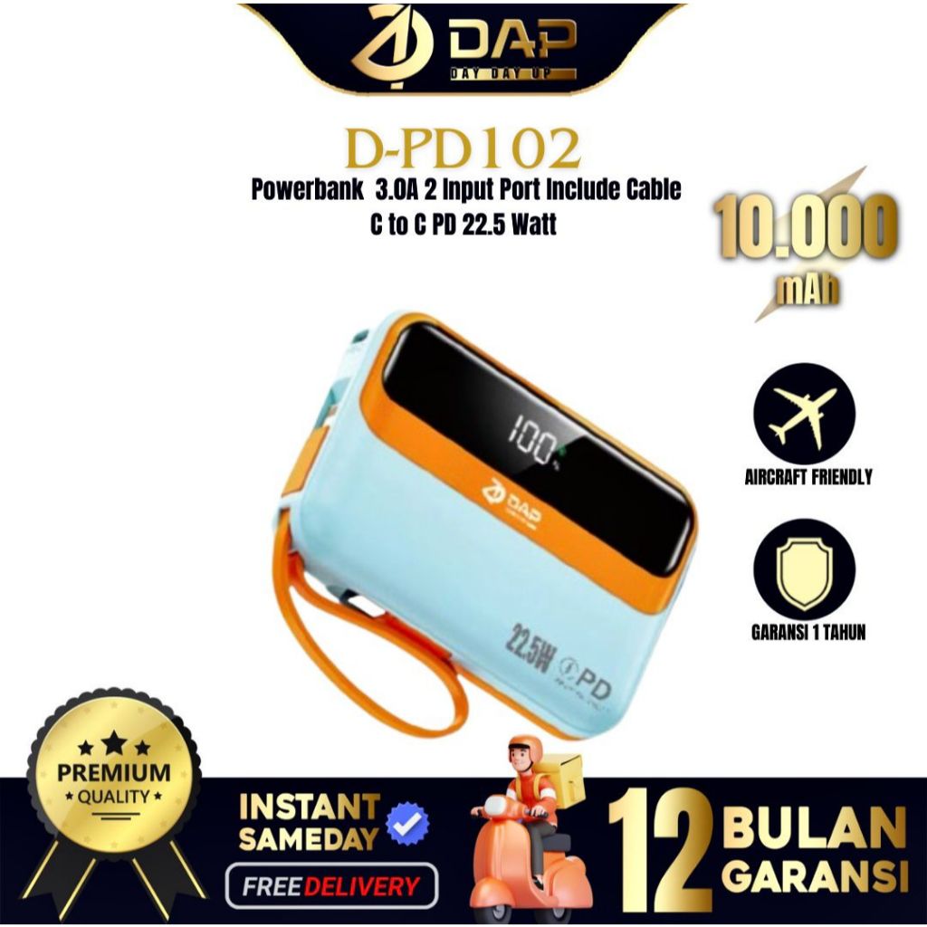 Jual DAP Powerbank 10.000mAh 3.0A D-PD102 2 Input Port Include Cable C ...