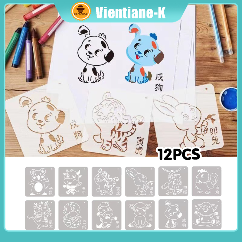 Jual 12Pcs Plastik Stensil Cetakan Stensil Motif Animals Art Stencil ...