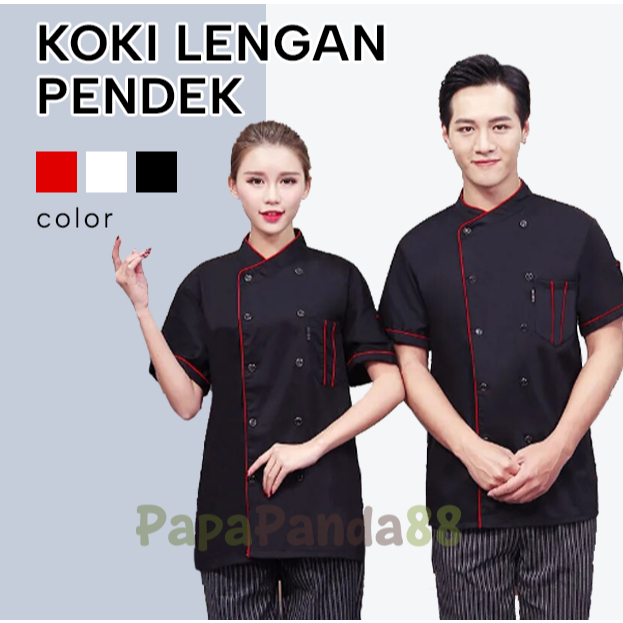 Jual Baju Koki Chef Pria Wanita Seragam Koki Masak Chef Lengan Pendek ...