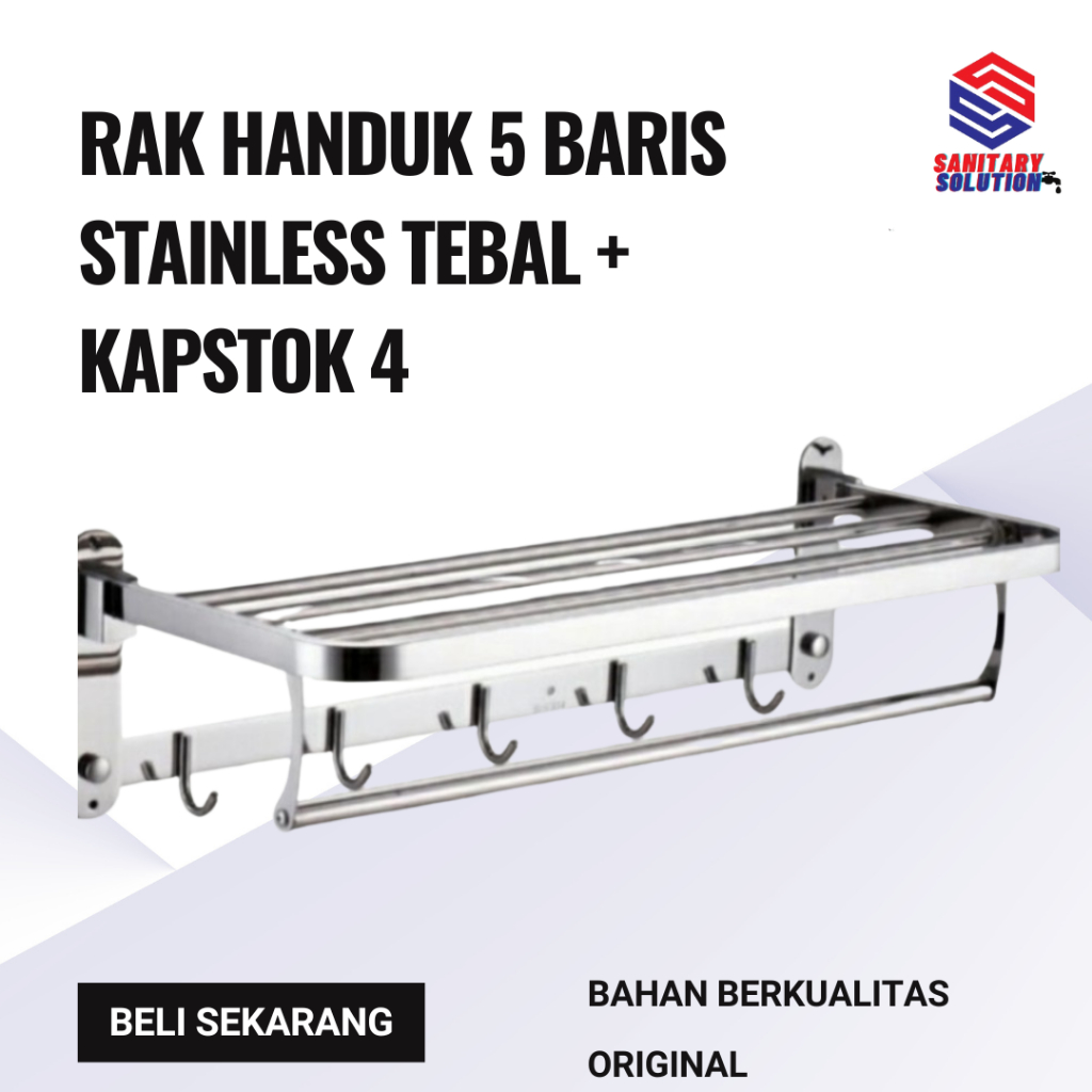 Jual Rak Handuk 5 baris Stainless Tebal + Kapstok 4 kait | Shopee Indonesia