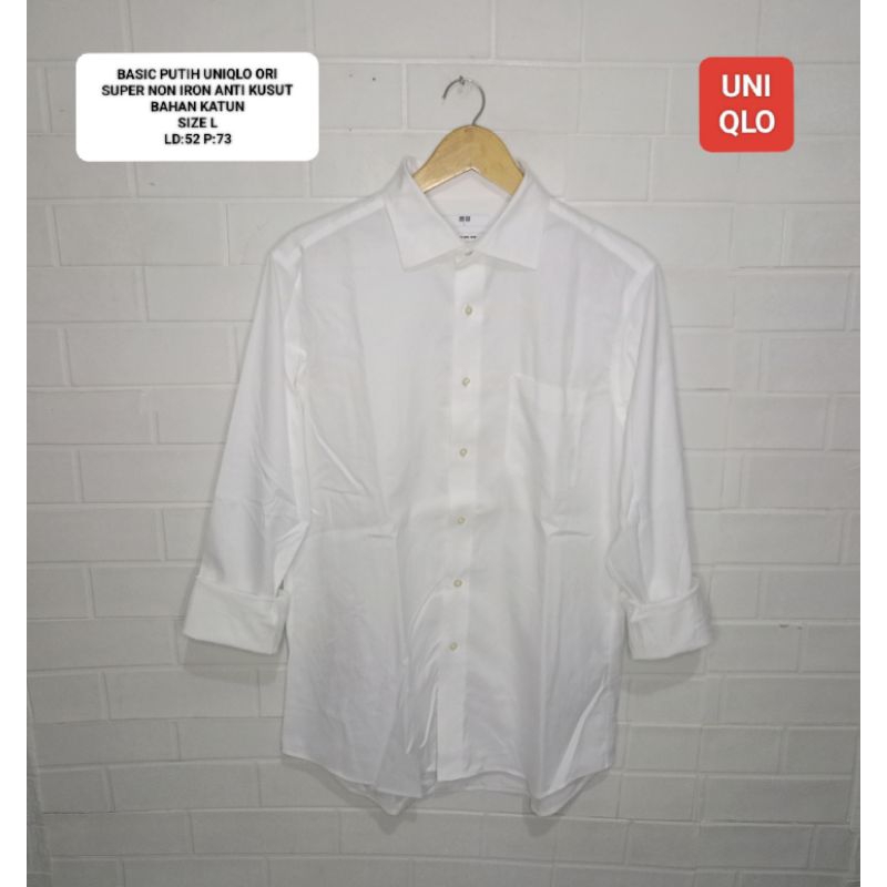 Jual KEMEJA POLOS PUTIH UNIQLO ORI SUPER NON IRON SIZE L | Shopee Indonesia