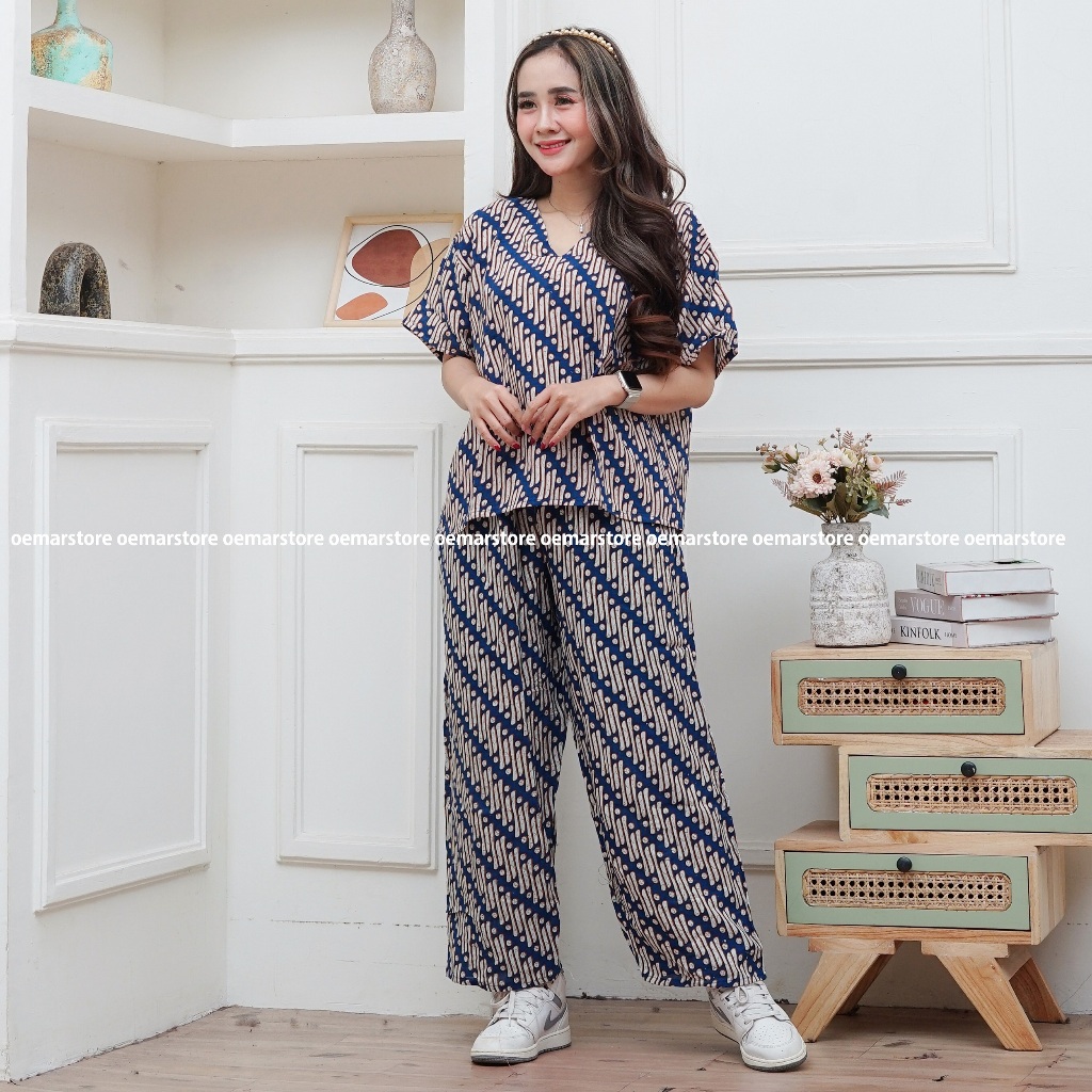 Jual SETELAN CELANA PANJANG KULOT MOTIF SENO || SETELAN BATIK LD 120 ...