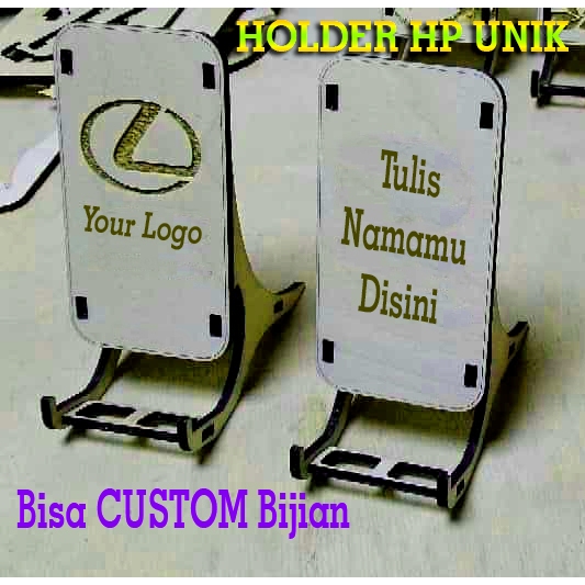 Jual custom nama dan logo holder hp kayu, cocok untuk souvenir dan ...