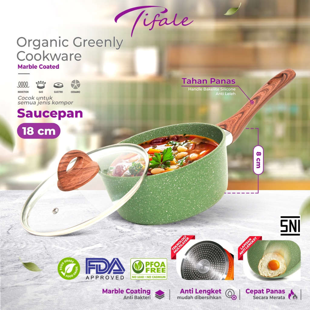 Jual Tifale Organic Greenly Cookware Saucepan Marble Coated Anti lengket Handle Bakelite ...