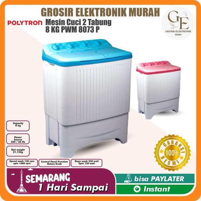 Jual POLYTRON Mesin Cuci 2 Tabung Giant Series 8 KG - PWM 8073 P // PWM ...