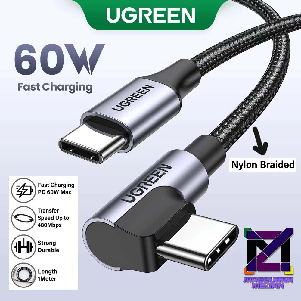 Jual UGREEN Kabel Type C to Type C Gaming Elbow L-Shape Super Fast Charging 3A 60W 100W | Shopee ...
