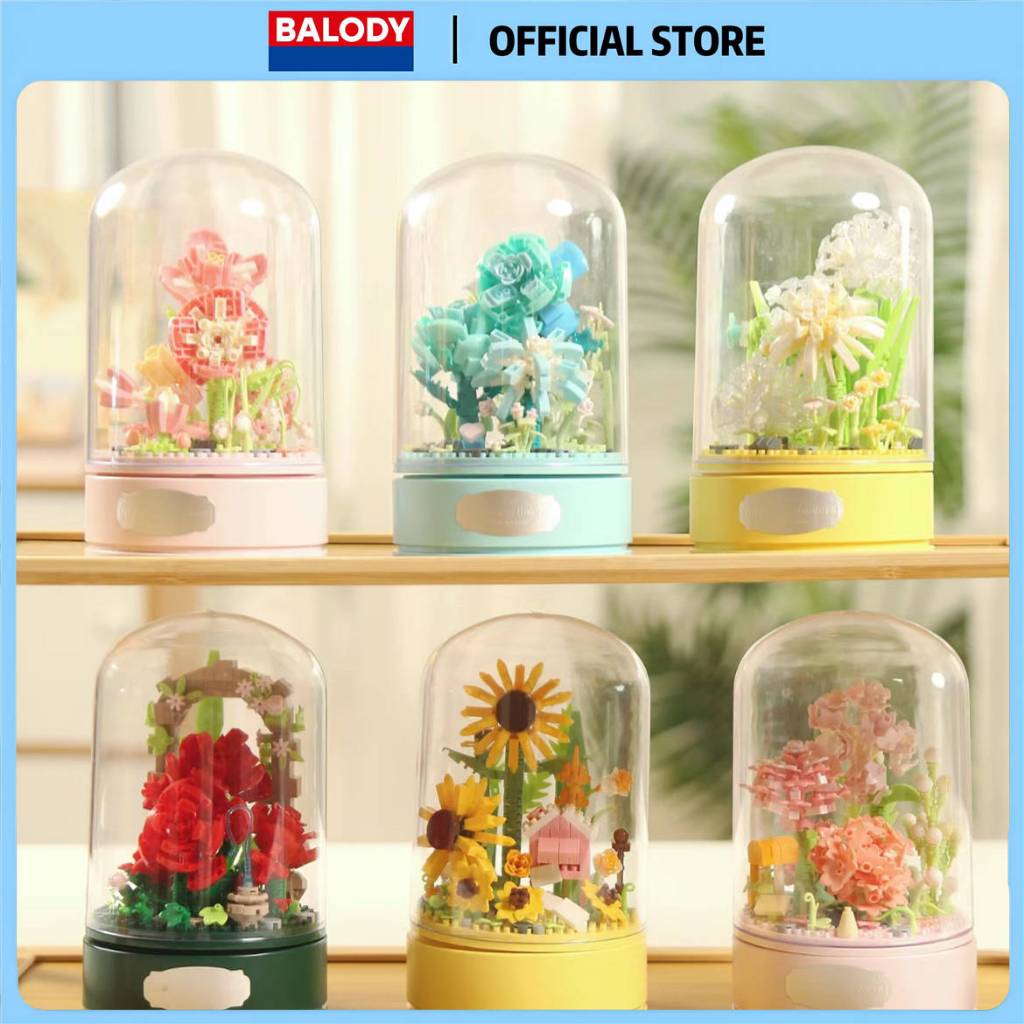 Jual BALODY DIY Musik Kotak Mainan Block Bunga Susun Nano Bunga Balok ...