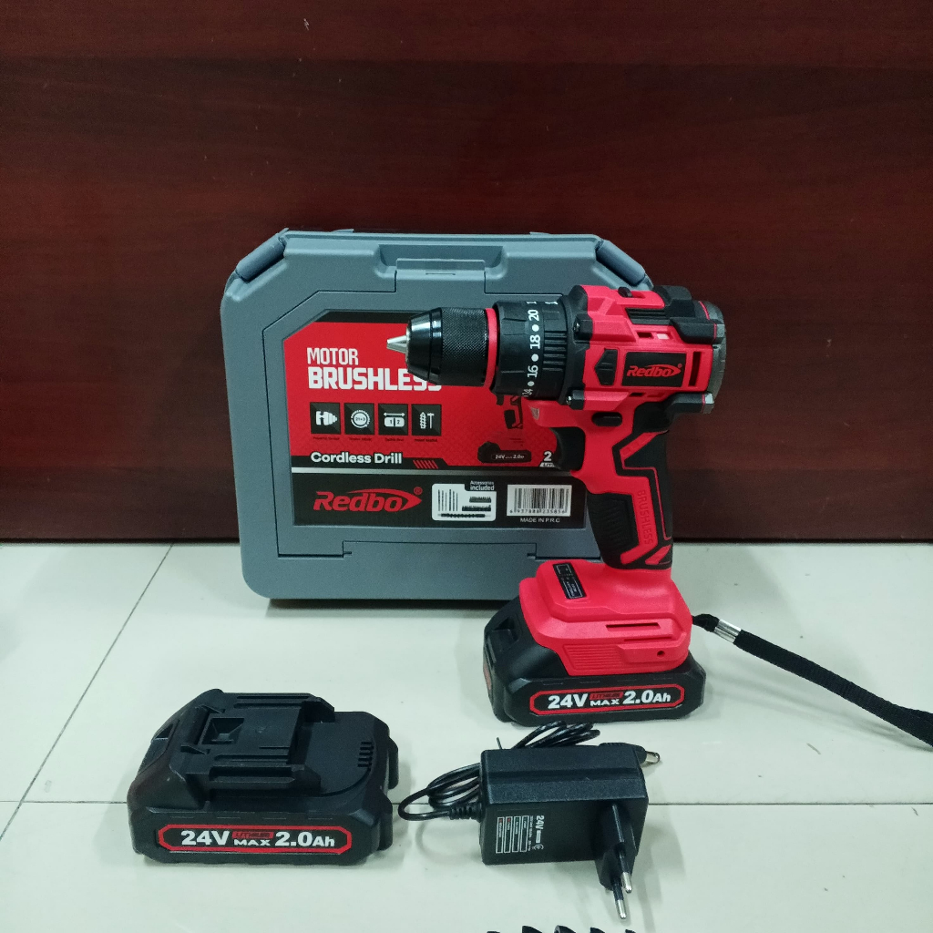 Jual MESIN BOR TEMBOK CORDLESS IMPACT DRILL 10 MM REDBO RB-2410 BATERAI ...