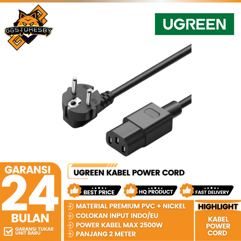 Jual Ugreen Kabel Power Cord Cpu Pc Ups Eu 2 Meter Iec C13 15364 ...