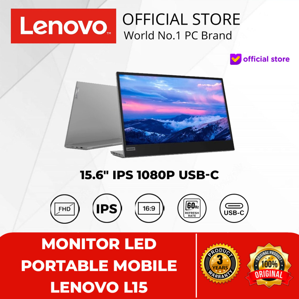Jual MONITOR LED PORTABLE MOBILE LENOVO L15 15.6" IPS 1080P USB-C ...