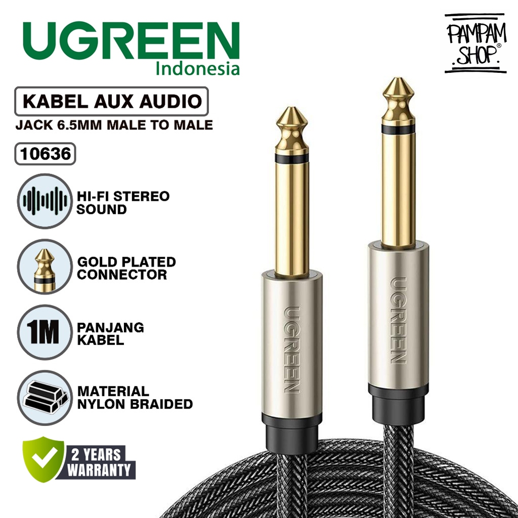 Jual UGREEN 10636 Kabel Jack Audio 6.5mm Male to 6.5mm Male AUX 1M 1 Meter Cable Gitar Elektrik ...