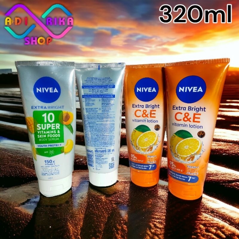 Jual NIVEA 320ml Body Serum Extra Bright 10 Super Vitamins & Skin Foods Youth Protect Collagen ...