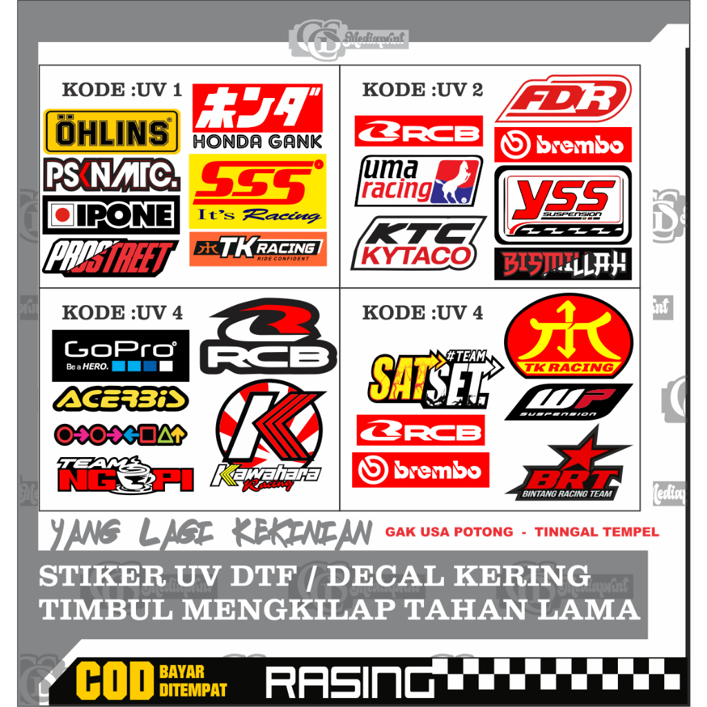 Jual Stiker MOTOR RACING DTF UV / CETAK CUSTOM Print DTF UV / Decal ...