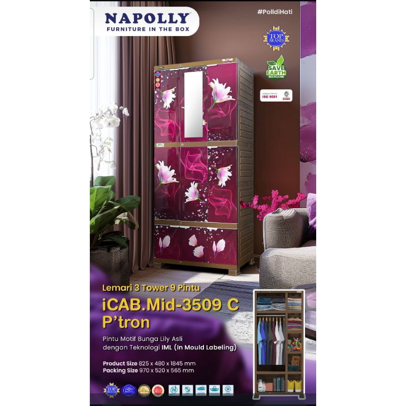 Jual Lemari Pakaian Cermin Serbaguna 9 Pintu 3 Tower Container Napolly ...