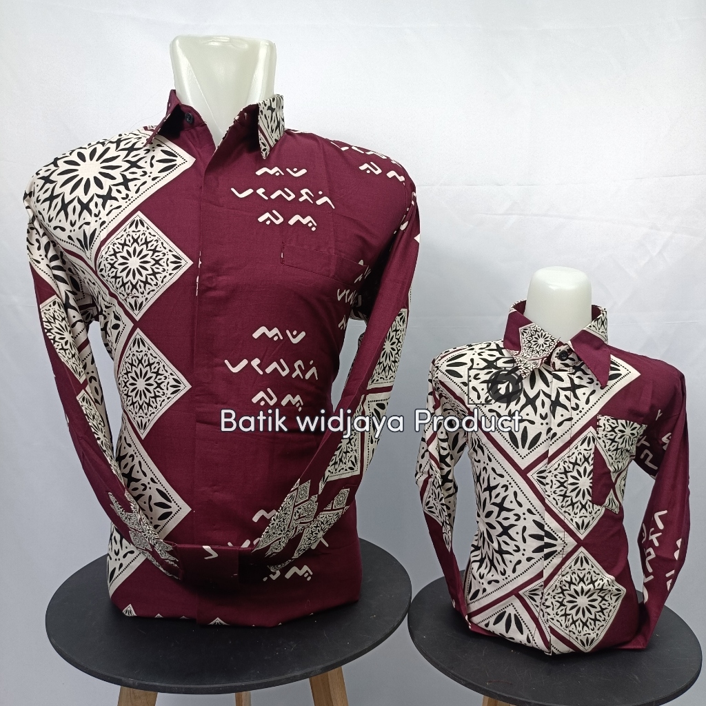 Jual batik sumatra series / batik couple ayah anak merah burgundy motif ...