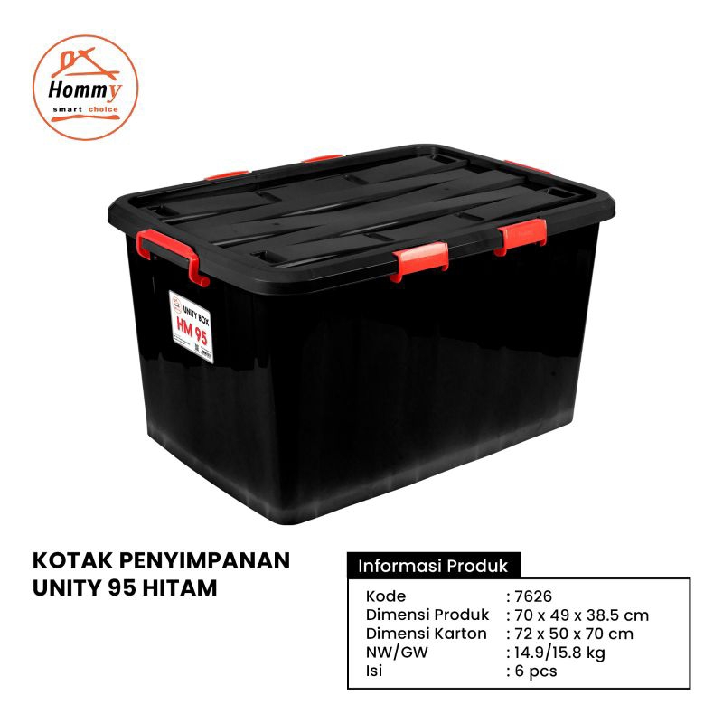 Jual Box container roda hommy 95 liter hitam/tempat penyimpanan barang ...