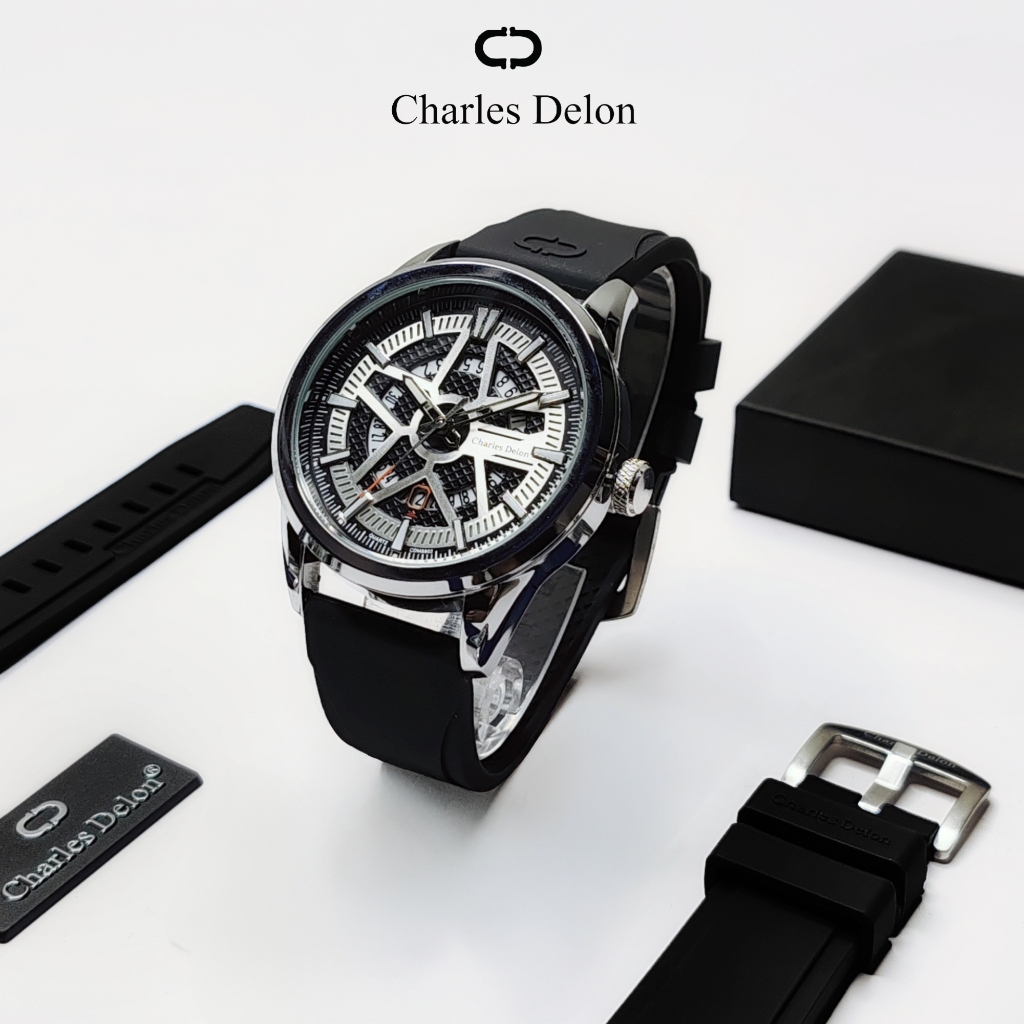 Jual Official CHARLES DELON Watch Free Box Original Jam Tangan Rubber ...