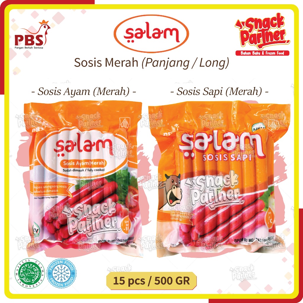 Jual SALAM | SOSIS MERAH Panjang Ayam Sapi 15 PCS / 500 GR - Beef ...