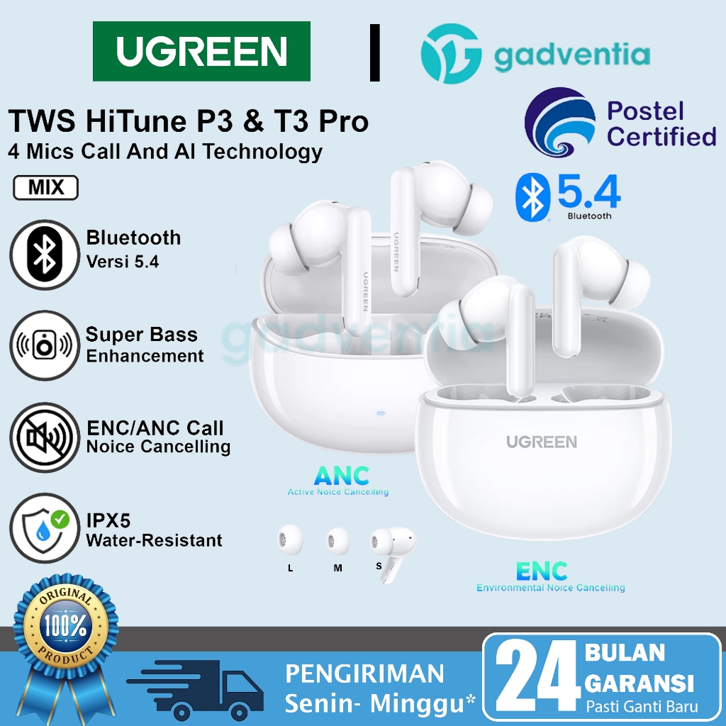 Jual UGREEN Premium HiTune T3 Pro Earphone TWS Wireless Bluetooth BT 5.4 ANC Active Noise ...