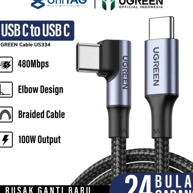 Jual Cable Gaming USB C 2 to C Elbow UGREEN Braided 5A PD QC Fast ...
