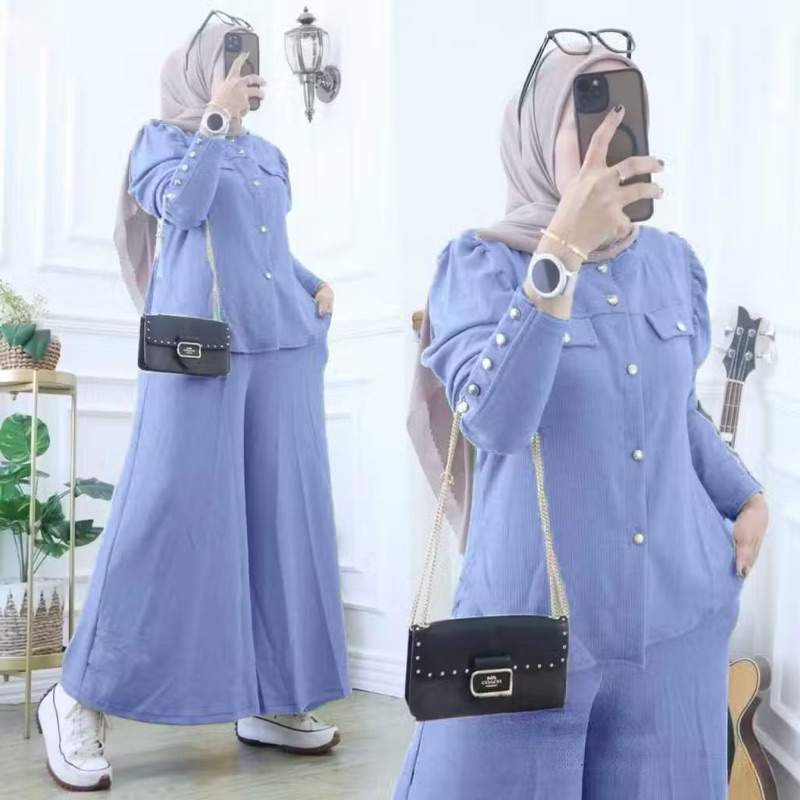 Jual MILKA SET KNIT TANGAN BALON KANCING AKTIF CELANA KULOT // SETELAN ...