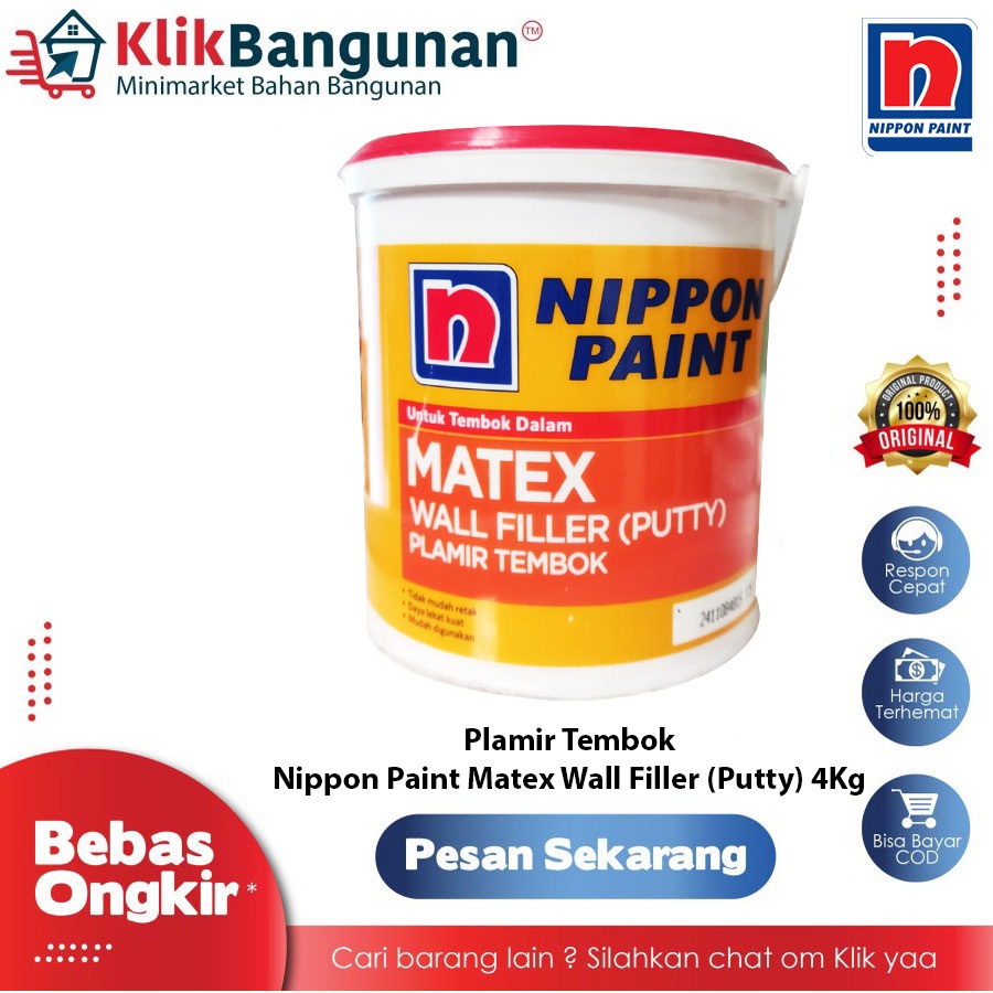 Jual NIPPON PAINT MATEX WALL FILLER PUTTY 4KG / PLAMIR TEMBOK PREMIUM ...