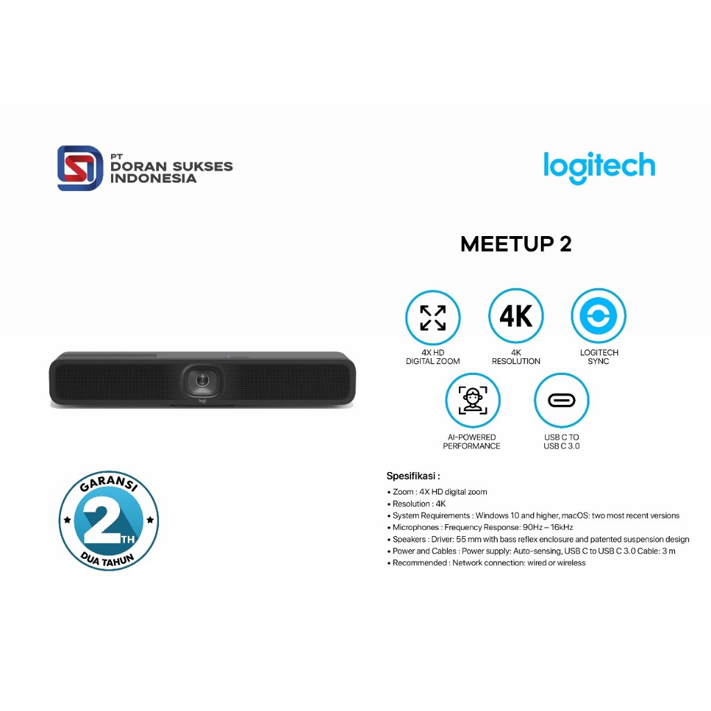 Jual Logitech VC Camera Meetup 2 4K Webcam Video Conference - Garansi ...