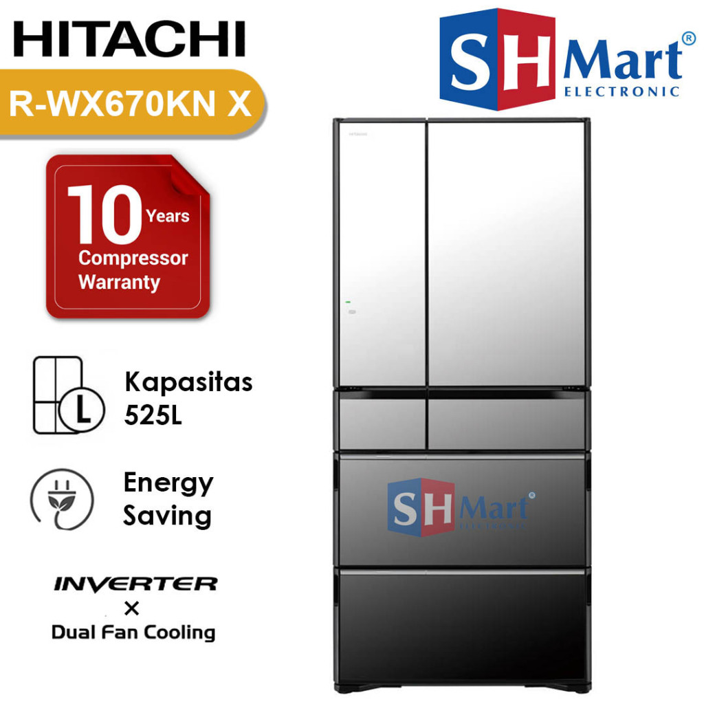Jual KULKAS HITACHI MULTI DOOR 670 LITER R-WX670KNX JAPAN SERIES ...