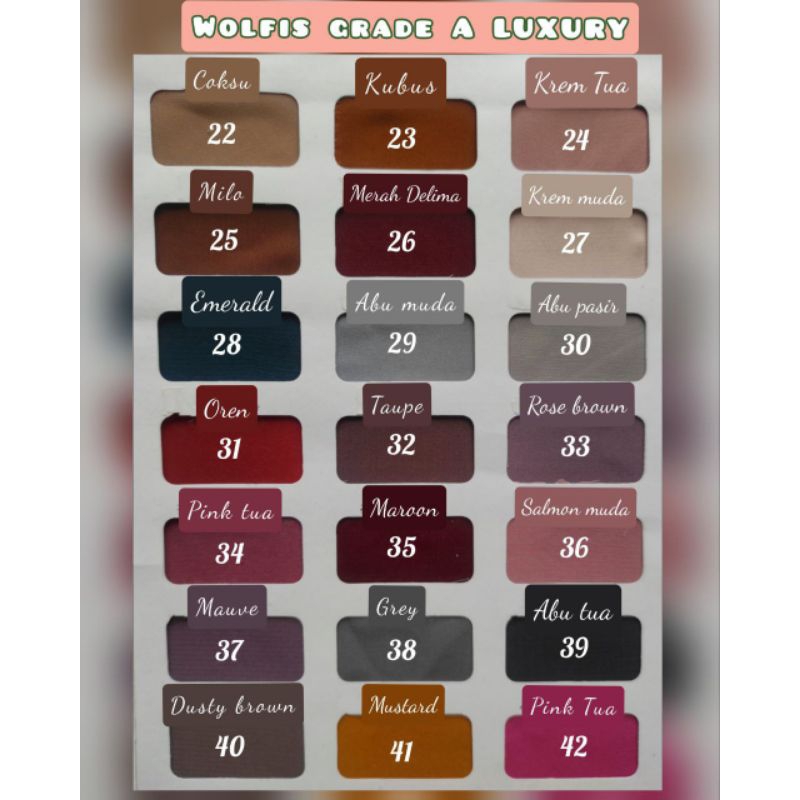 Jual Kain WOLFIS grade A platinum n luxury 60WARNA per 0,5MTR/ wolpeach ...