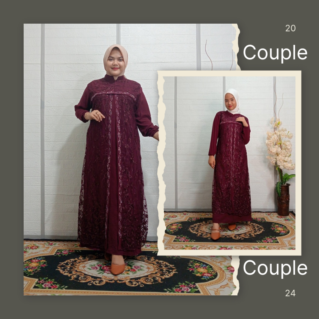 Jual Gamis Couple Elegan Dewasa dan Anak Brokat Crinkle dengan Hiasan Payet Swarovski Kekinian ...