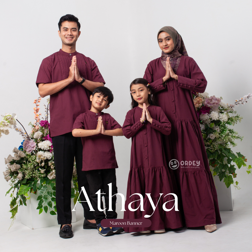 Jual Dthree x Ordey - Sarimbit Lebaran 2025 Athaya Series ( Burgundy ) / Couple Keluarga Terbaru ...