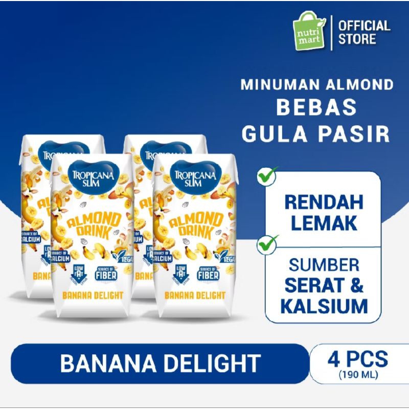 Jual Tropicana Slim Almond Drink Banana Delight (4 Pcs x 190 ML) | Shopee Indonesia