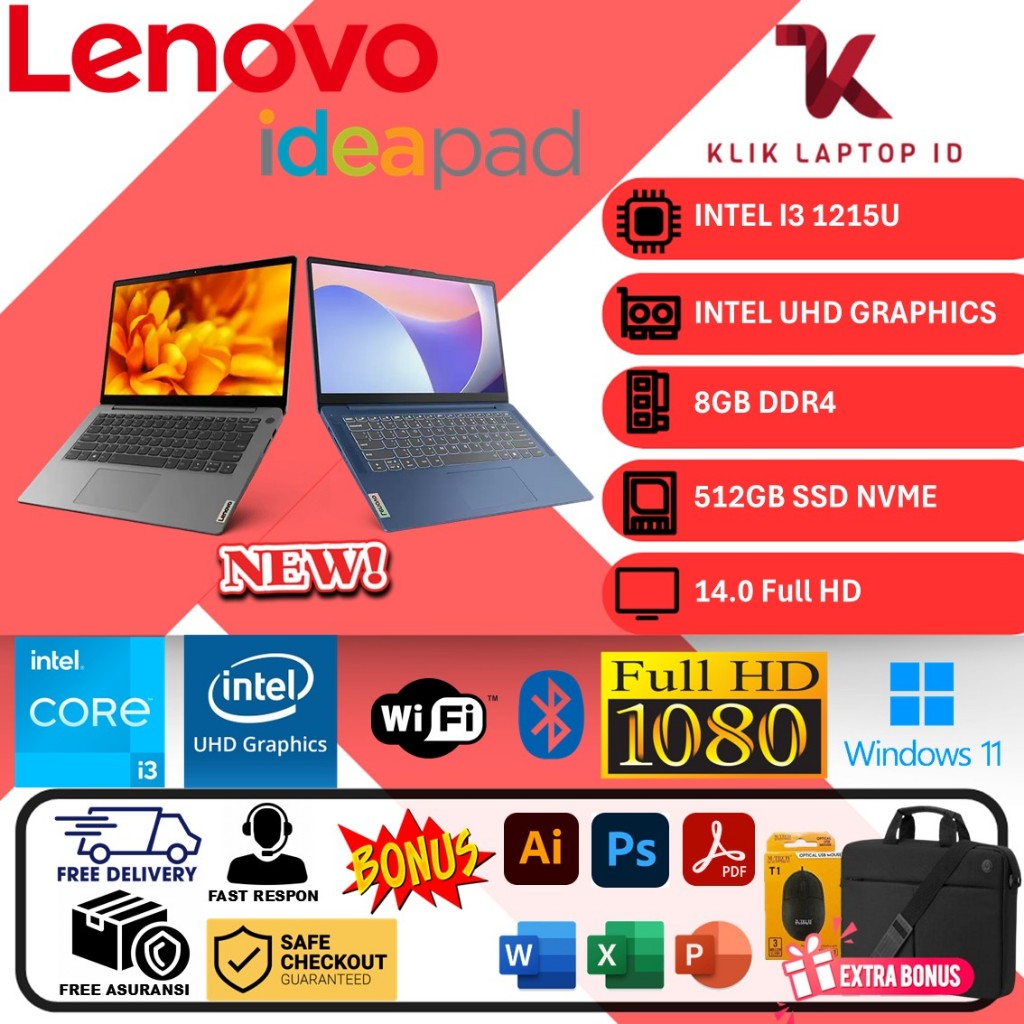 Jual Laptop Lenovo Ideapad Slim 3i Intel i3 1215U 8GB 512GB 14inch FHD ...