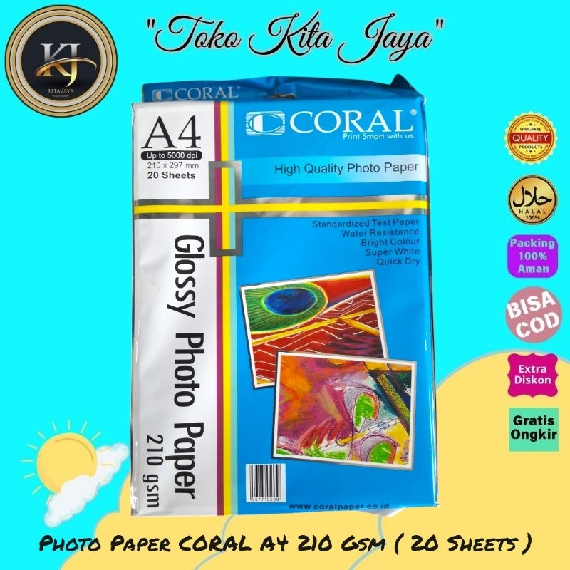 Jual Glossy Photo Paper CORAL A4 210 GSM ( 20 SHEETS ) | Shopee Indonesia