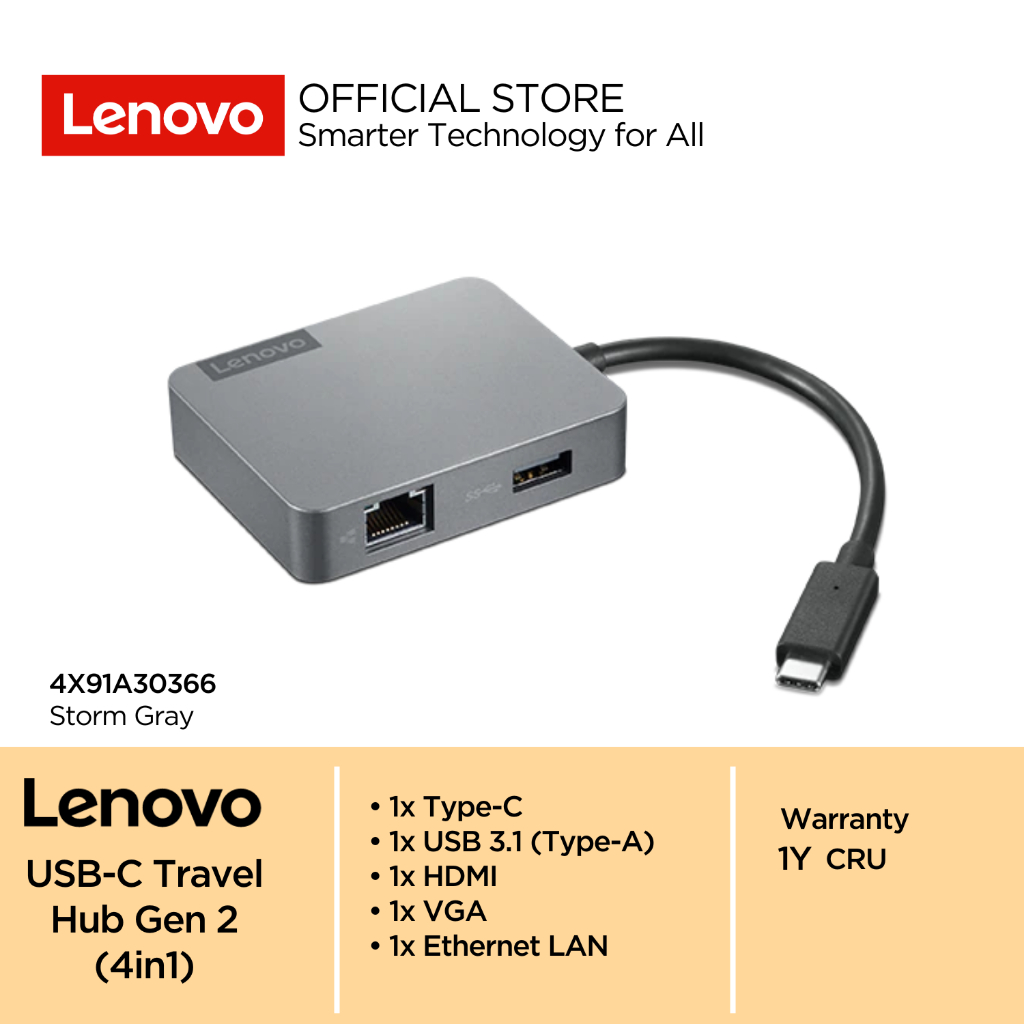 Jual Lenovo USB-C Travel Hub 4in1 Gen 2 HDMI VGA LAN USB 3.1 / Type-A ...