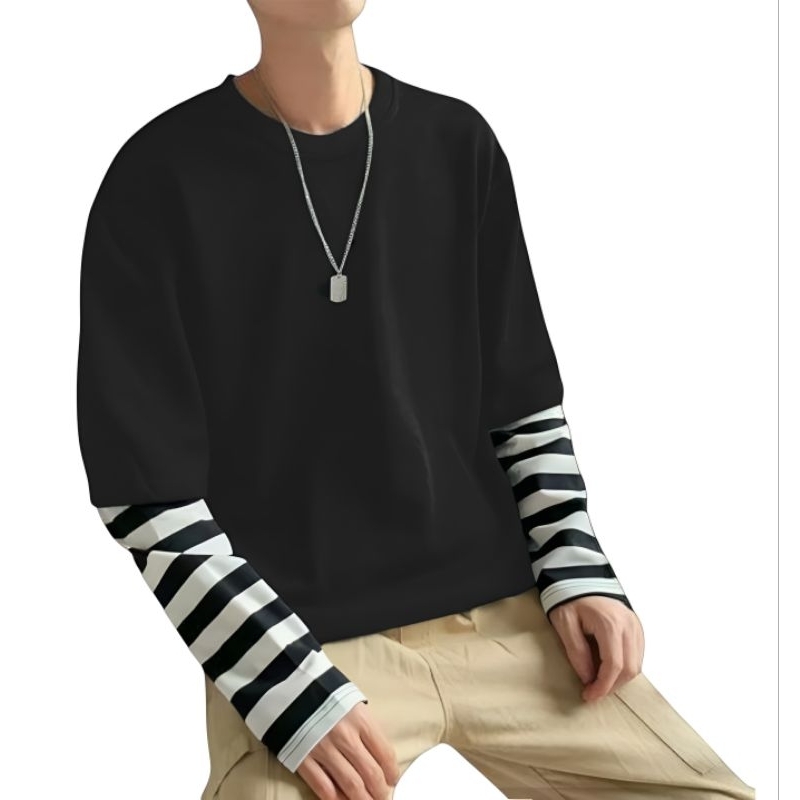 Jual kaos lengan panjang pria / kaos double layer lengan sambung pria ...