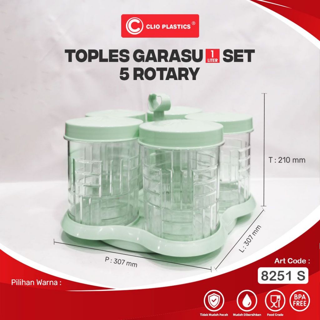 Jual GARASU TOPLES KUE SET 5 TOPLES 1 LITER ROTARY NAMPAN PUTAR Plastik ...