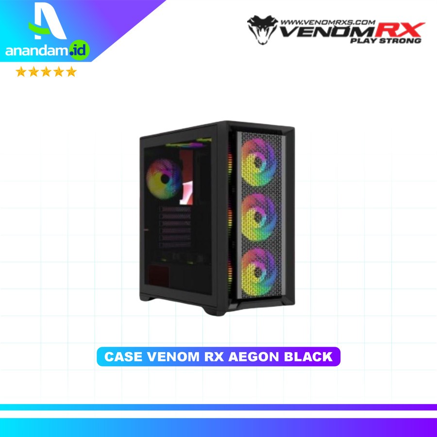 Jual Casing Venom Rx Aegon Black Atx Panoramic Side View Free 4Fan Argb ...