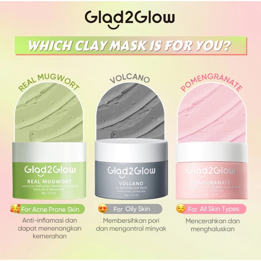 Jual GLAD2GLOW Mugwort Salicylic Acid Acne Control Clay Mask Mud Masker Masker Wajah Facial Clay ...