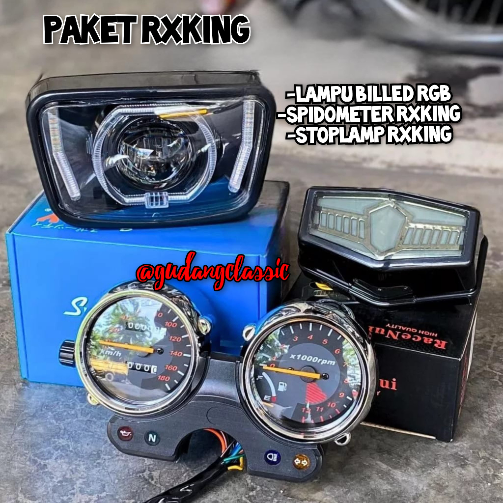 Jual PAKET LAMPU DEPAN RX KING BILLED RGB SET SPIDOMETER ANALOG PLUS ...