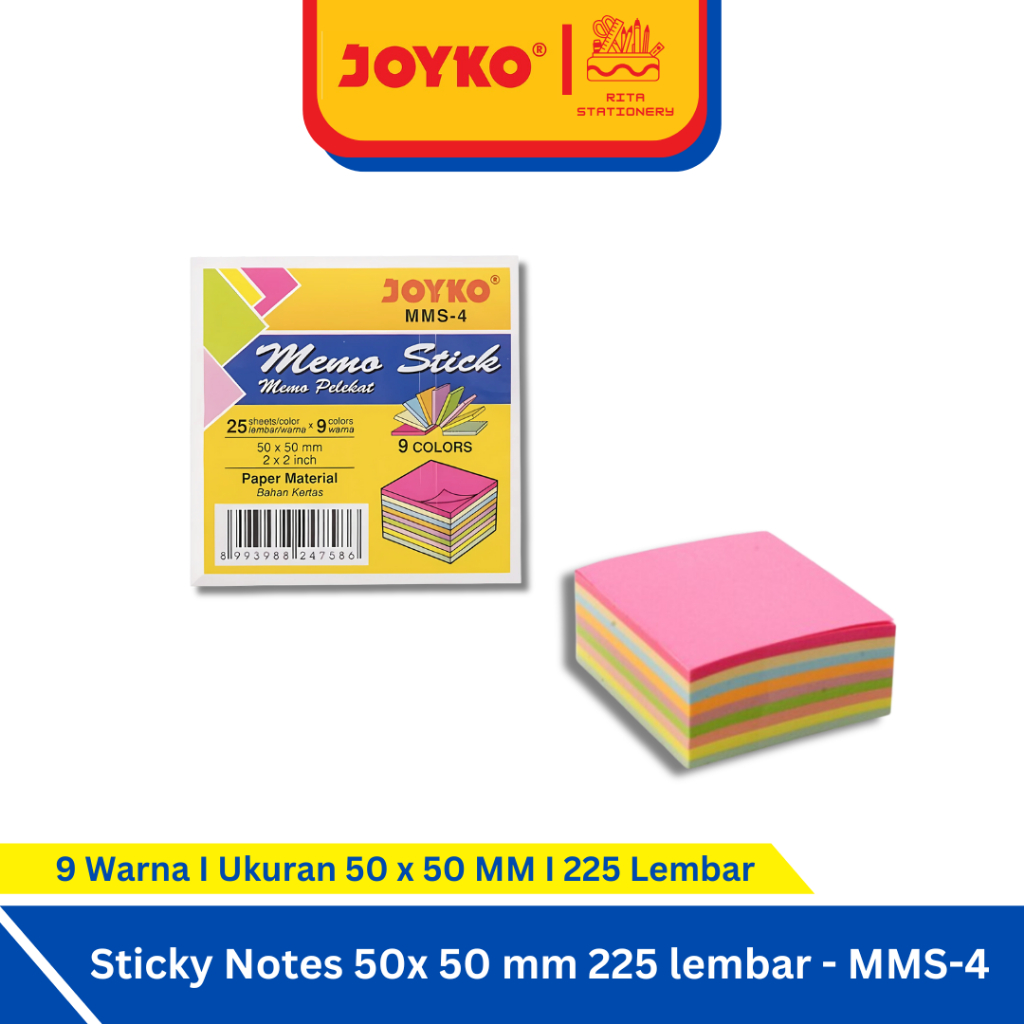 Jual Joyko Sticky Notes / Memo Kertas Tempel 50 x 50 mm 9 Warna 225 ...