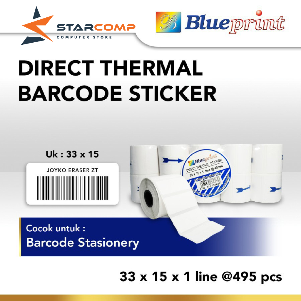 Jual Blueprint Kertas Label Sticker 33x15 mm 1 Line Direct Thermal ...
