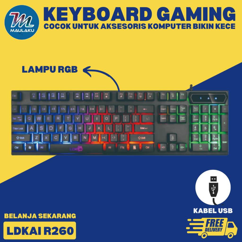 Jual Keyboard Gaming Murah LED Backlight RGB Semi Mechanical LDKAI R260 ...