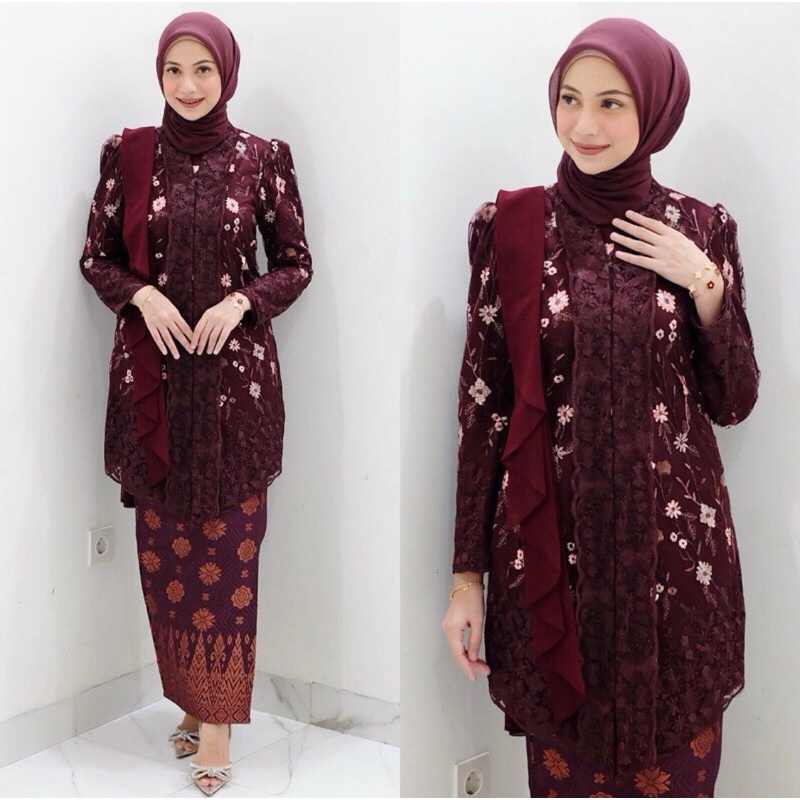 Jual [SEWA] KEBAYA KARTINI BURGUNDY BY SARAH THE LABEL | Shopee Indonesia